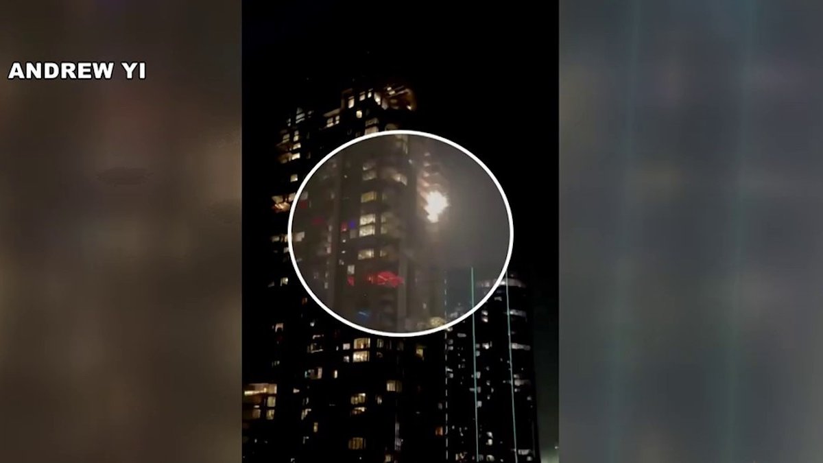 Watch: Fireworks High Downtown LA High-Rise – NBC Los Angeles