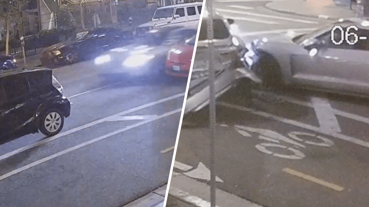 Sparks fly as Porsche driver slams into cars in downtown LA – NBC Los ...