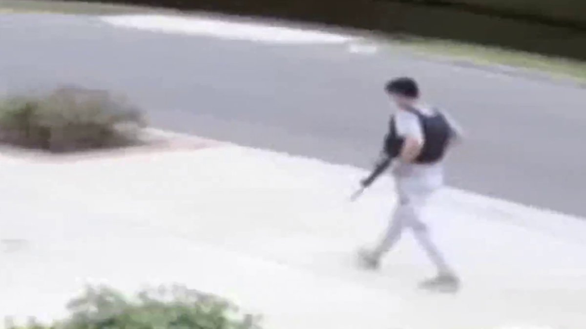 Video shows man pointing rifle at people before being shot dead by ...