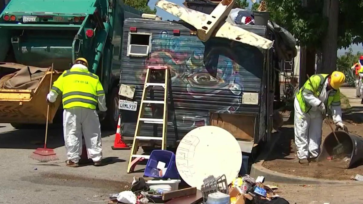 City clears out homeless encampment and RVs – NBC Los Angeles