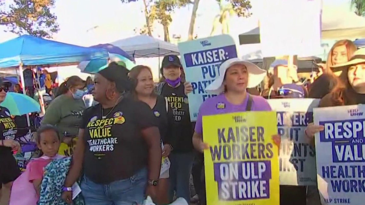 Kaiser works return to the picket on third day of the strike – NBC Los ...
