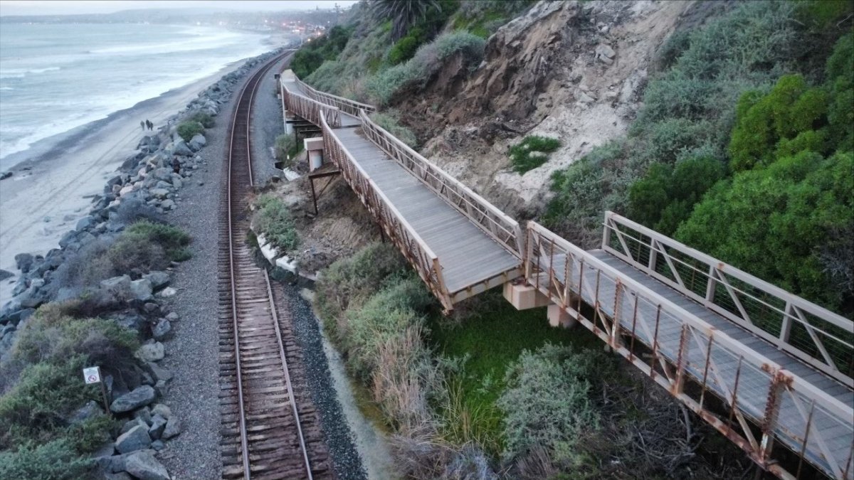 Landslide in San Clemente damages bridge and halts train service – NBC ...
