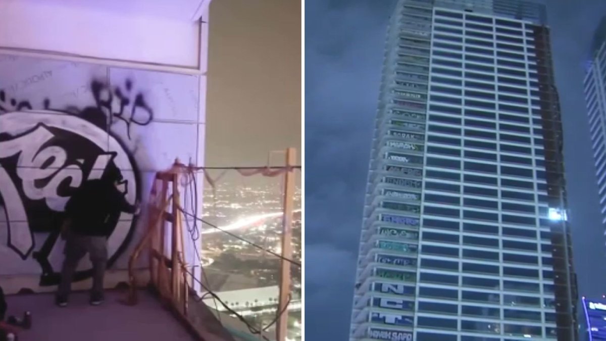 Man who sprayed graffiti on downtown LA towers speaks out – NBC Los Angeles