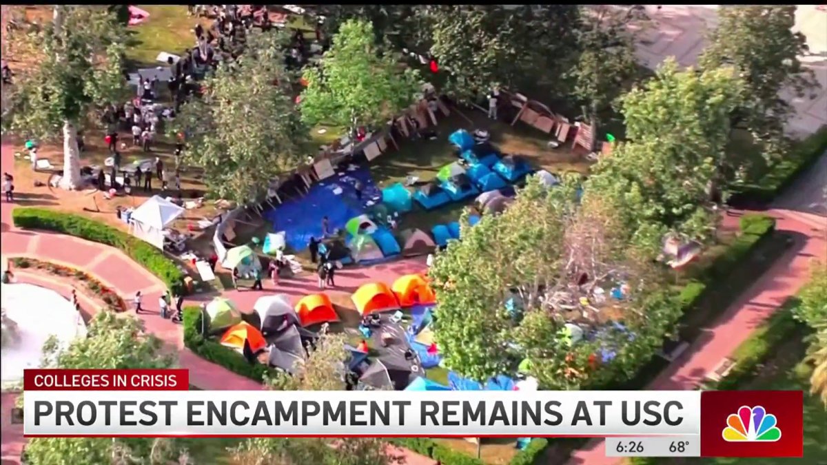 Protest encampment remains at USC – NBC Los Angeles