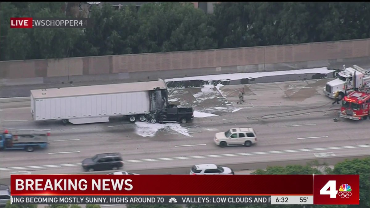 Pickup crashes into back of big rig trailer on 91 Freeway – NBC Los Angeles