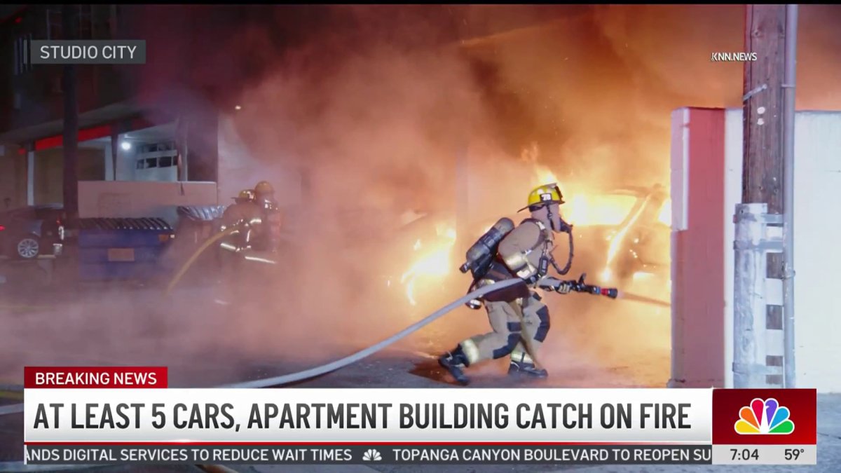 At least 5 cars, apartment building catch on fire in Studio City – NBC ...