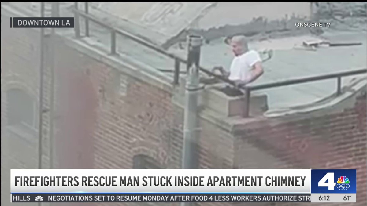 Firefighters rescue man stuck in downtown LA building’s chimney – NBC ...