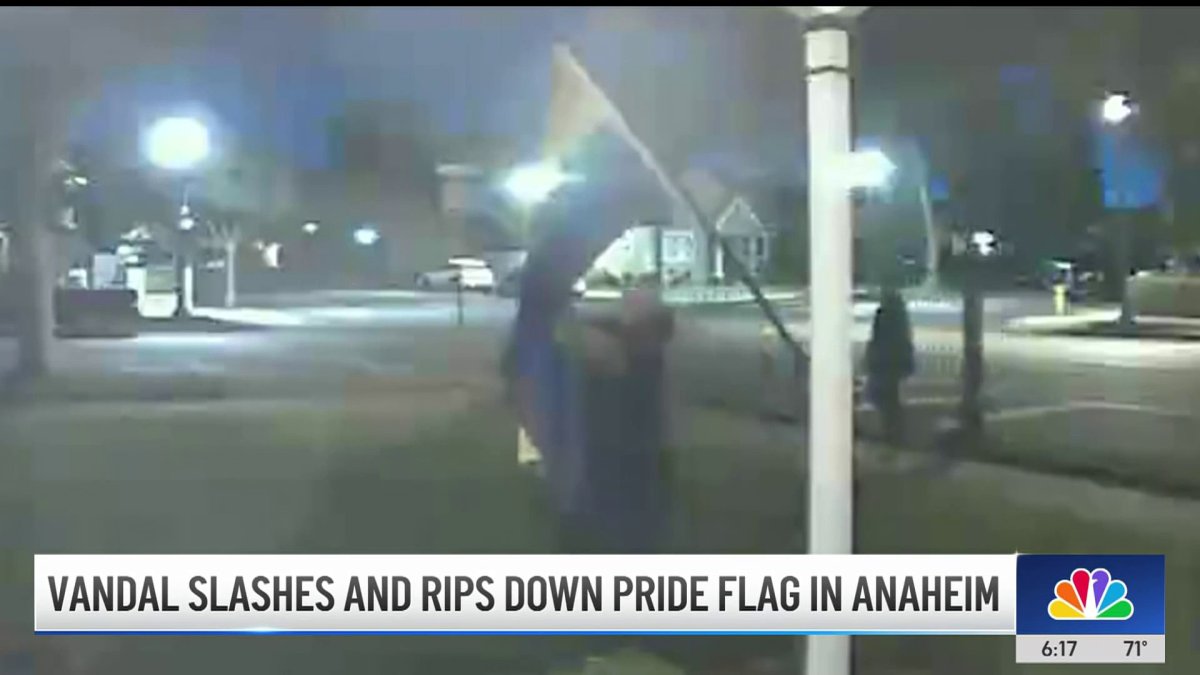 Caught on camera: Vandal slashes, rips down Pride Flag in Anaheim – NBC ...