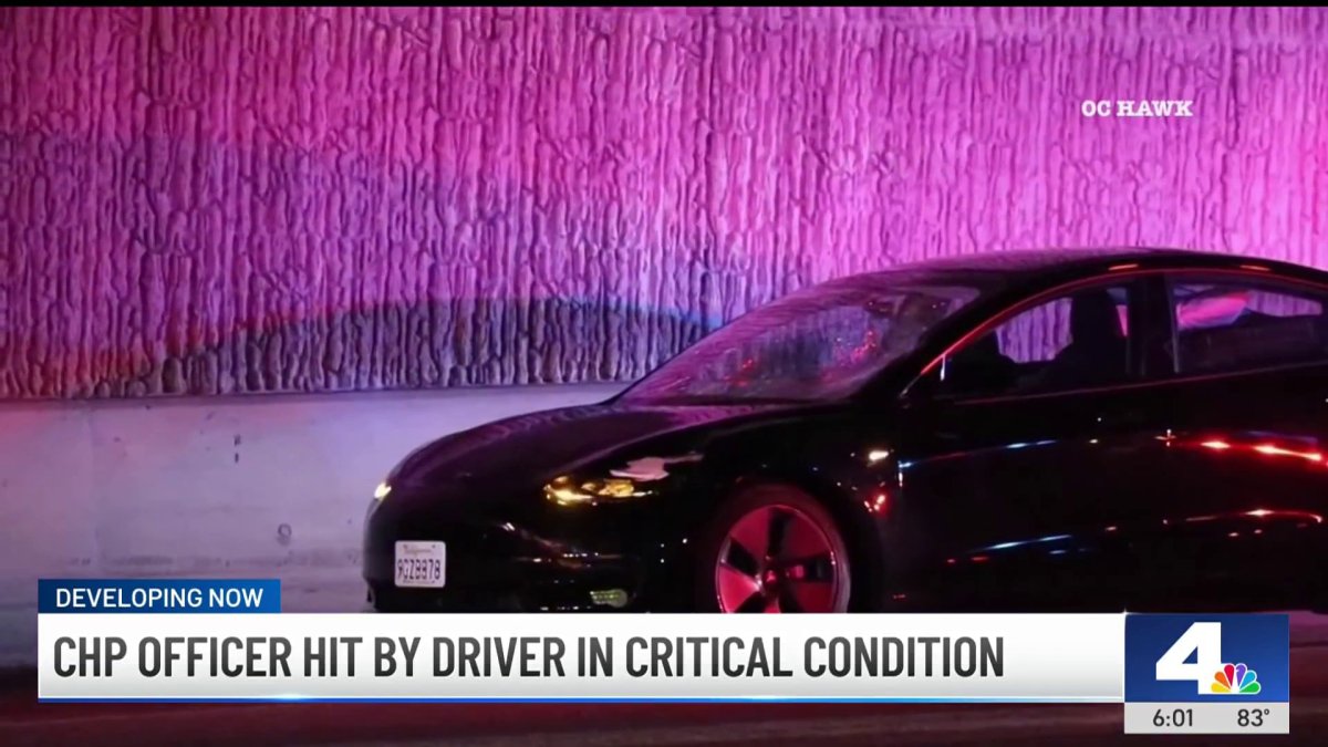 CHP officer hit by Tesla driver in critical condition – NBC Los Angeles