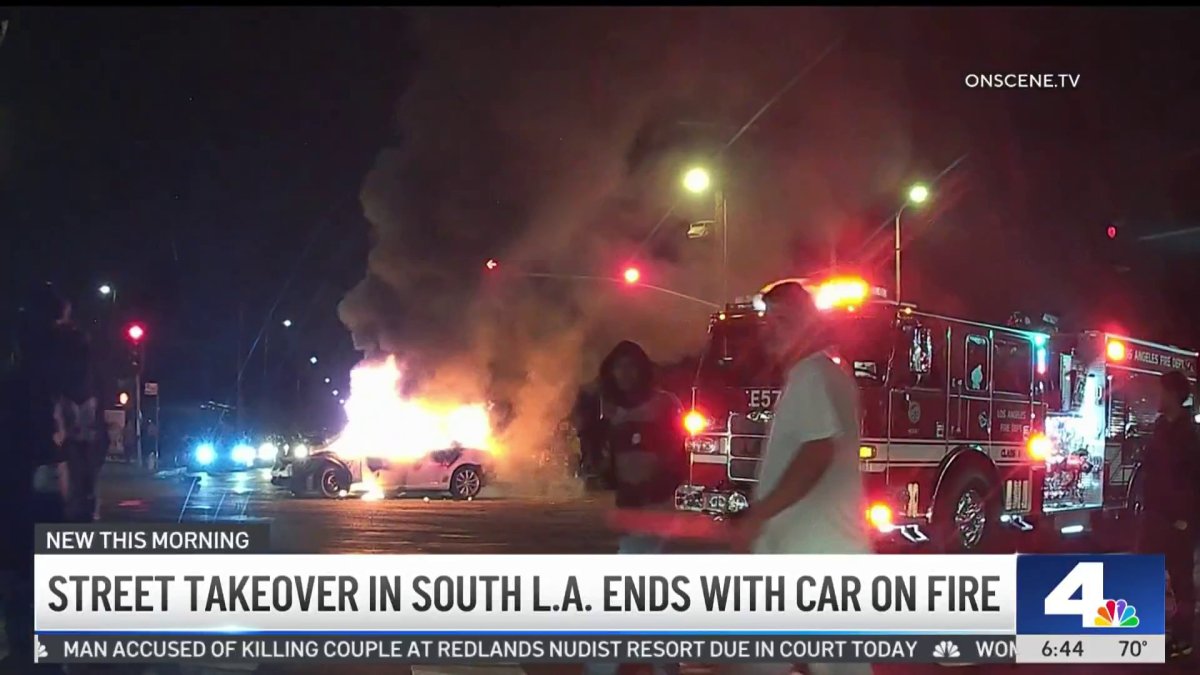Street takeover in South LA ends with car on fire – NBC Los Angeles