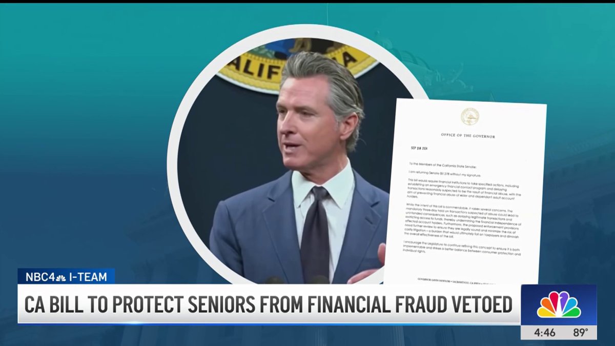Newsom vetoes bill that aimed to protect seniors from wire fraud – NBC ... Newsom vetoes bill that aimed to protect seniors from wire fraud – NBC ...