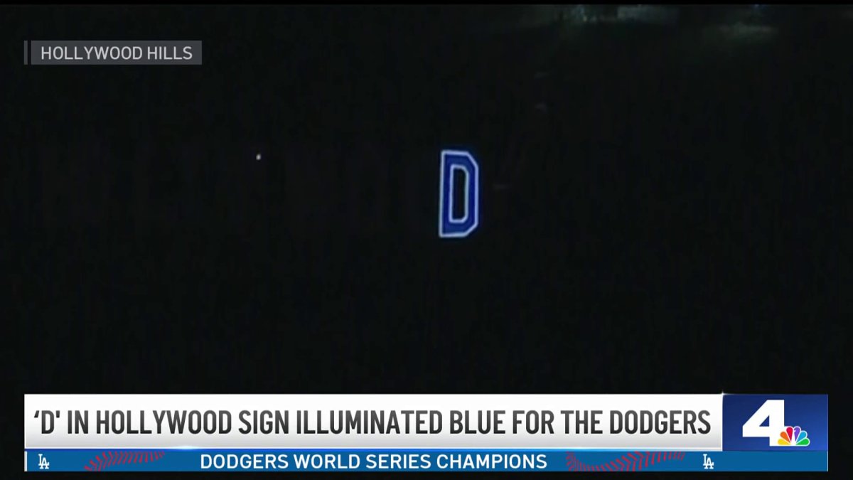 Hollywood sign D lit up in blue for Dodgers – NBC Los Angeles