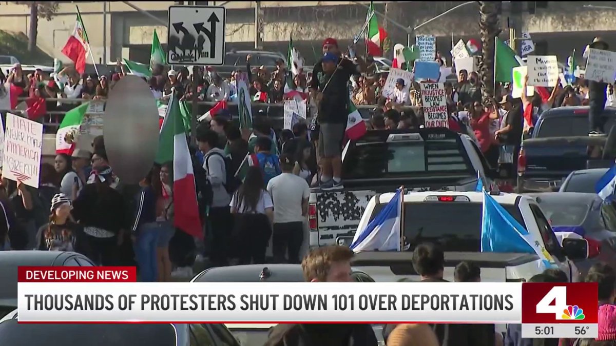 Thousands of demonstrators shut down 101 Freeway over deportations ...
