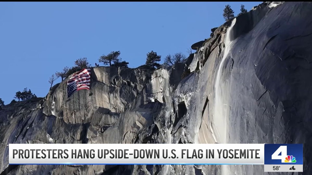 Protesters hang upside-down US flag on El Capitan in Yosemite – NBC Los ...