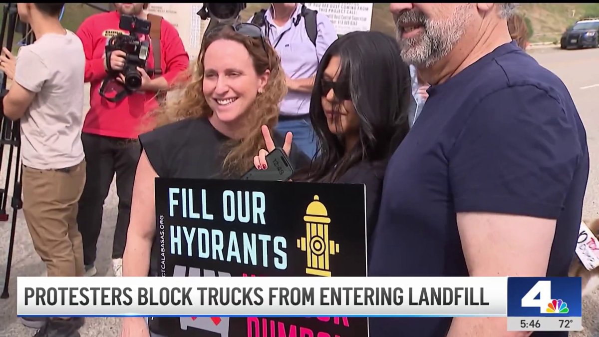 Protesters block trucks carrying wildfire debris from entering landfill ...