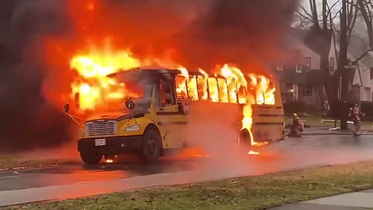 WATCH: School bus catches fire in Ohio – NBC Los Angeles