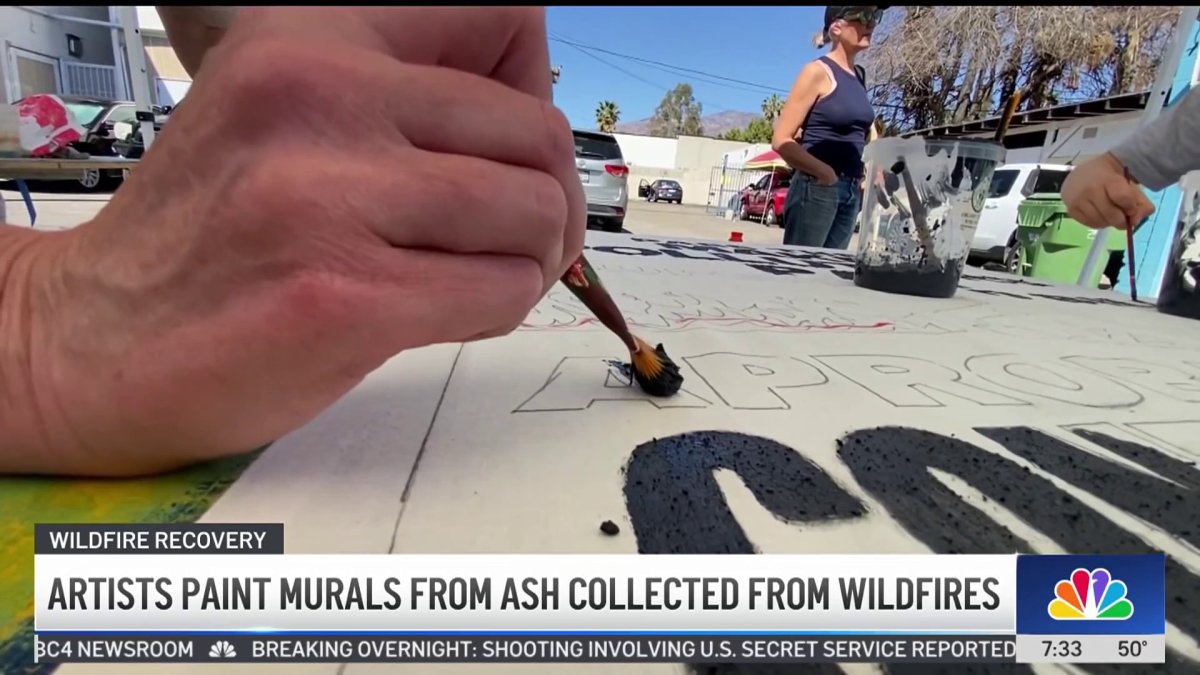 Artists paint mural with ash collected from wildfires – NBC Los Angeles