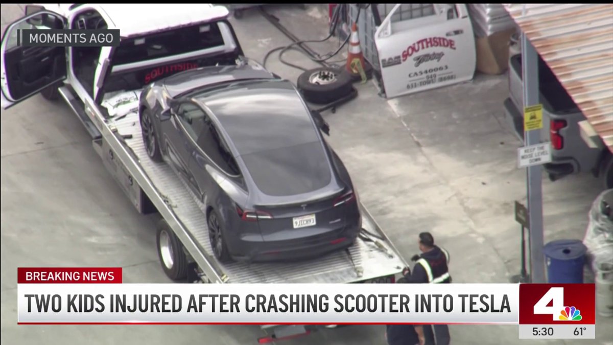 Two kids on scooter crash into Tesla in Orange – NBC Los Angeles