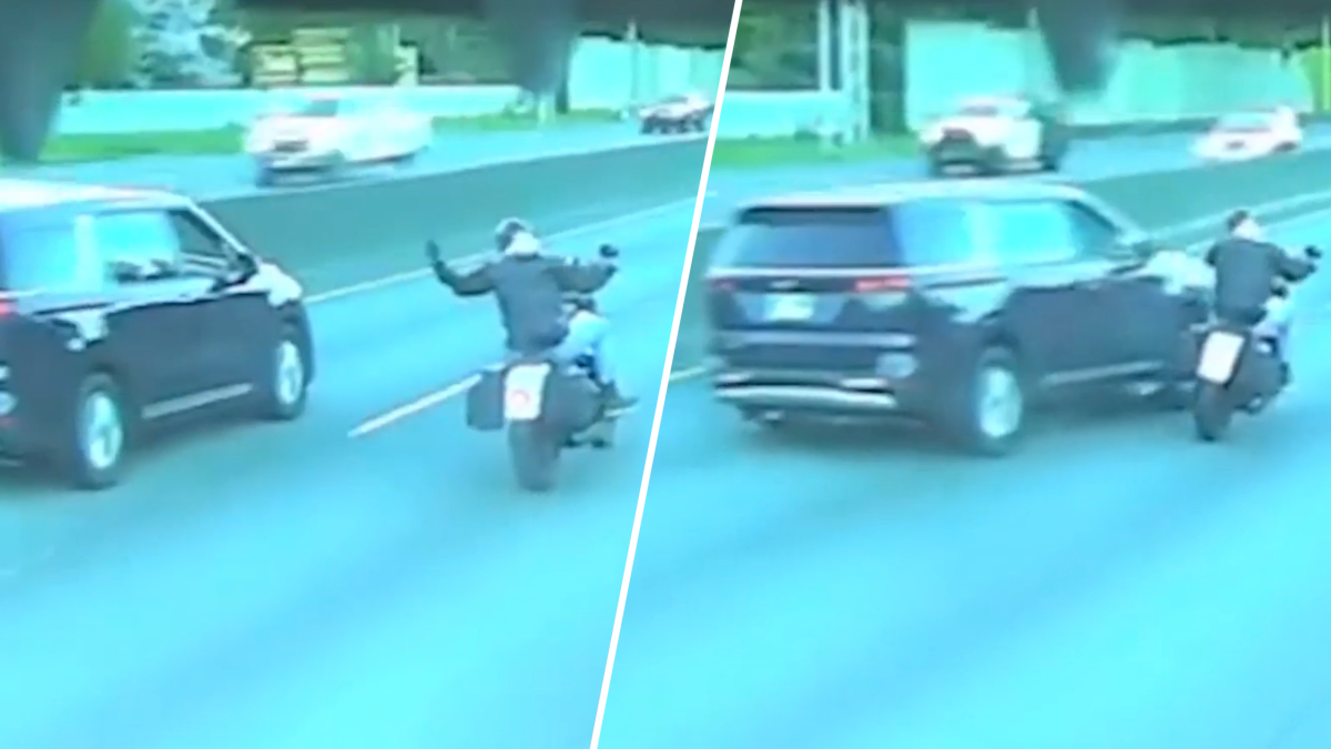 Video shows hit-and-run suspect slamming car into motorcyclist – NBC ...