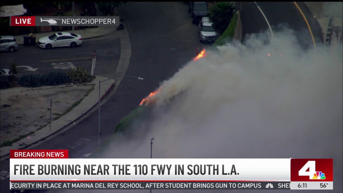 Fire burning near the 110 Freeway in South LA – NBC Los Angeles