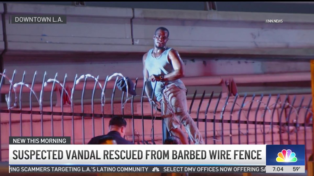 Suspected vandal gets stuck on fence trying to flee police – NBC Los ...