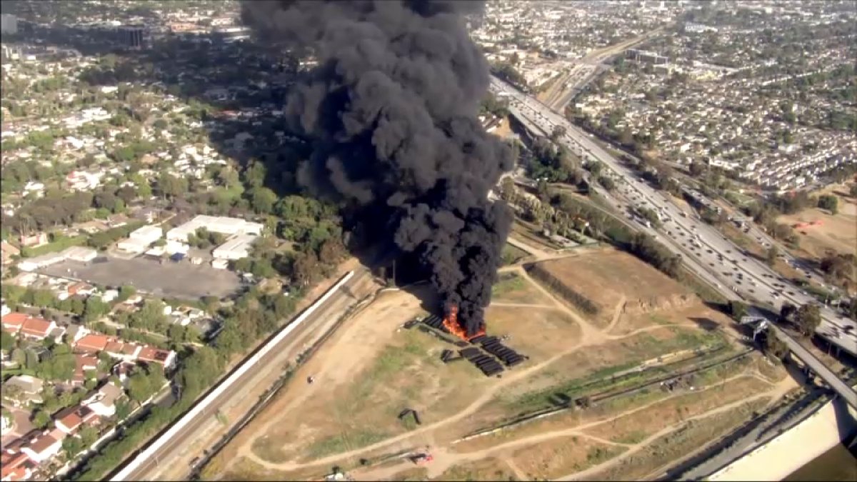 Crews put out fire burning thick plastic tubes in Long Beach – NBC Los ...