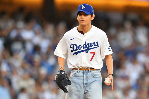 Watch: BTS star V throws first pitch at Dodger Stadium – NBC Los Angeles