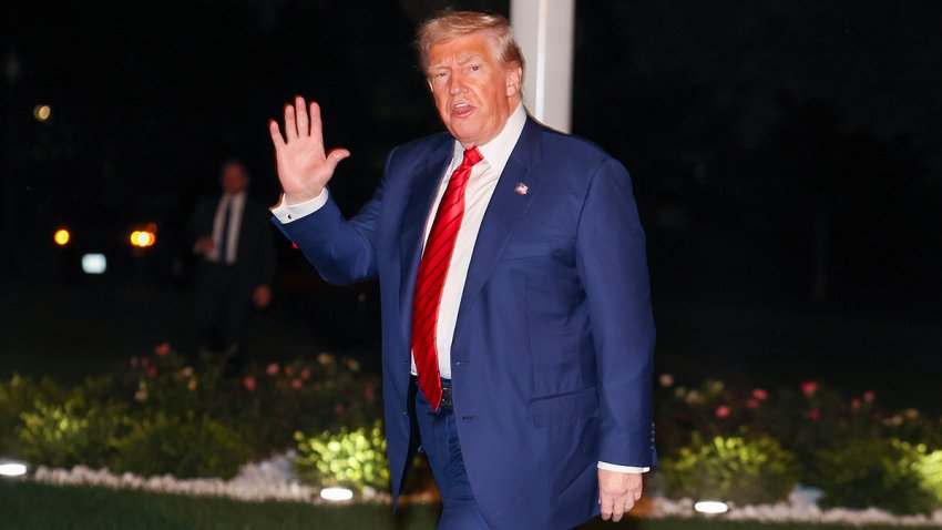 President Donald Trump walks on the south lawn of the White House on Aug. 3, 2025.