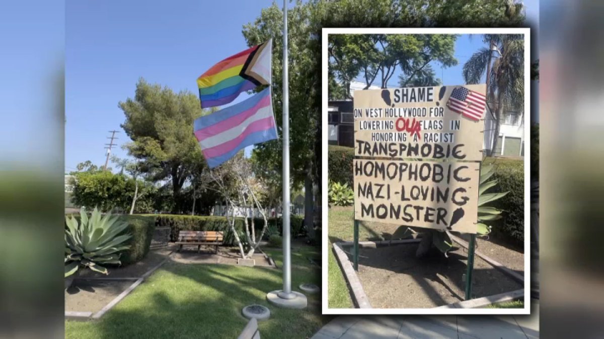 Sign shames West Hollywood for lowering flags for Charlie Kirk – NBC ...