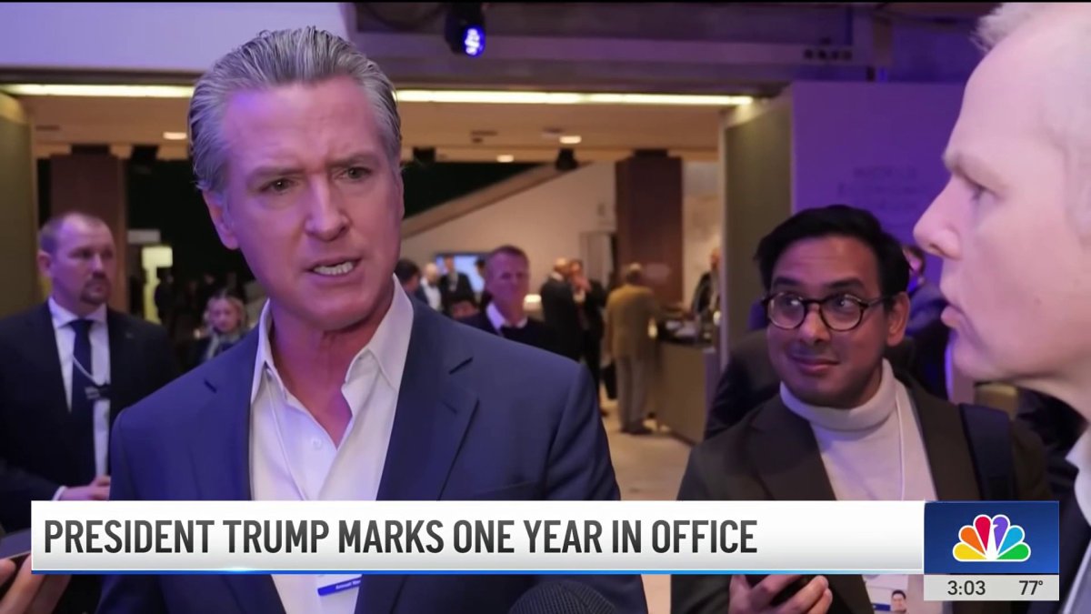 Why Newsom called Trump ‘T. rex’ as president marks one year in office ...