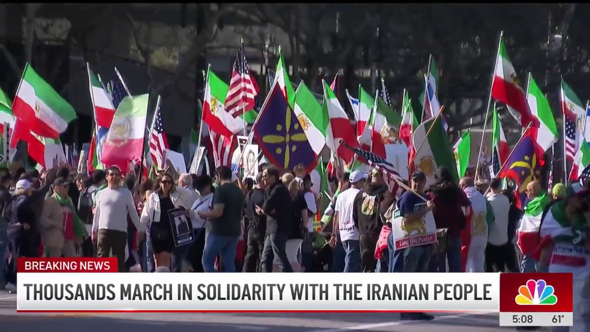 Large downtown LA crowd marches in solidarity with Iranian people – NBC ...