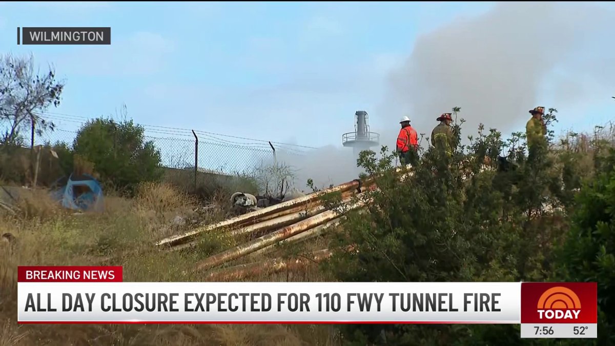 All day closure expected for 110 Freeway tunnel fire in Wilmington ...
